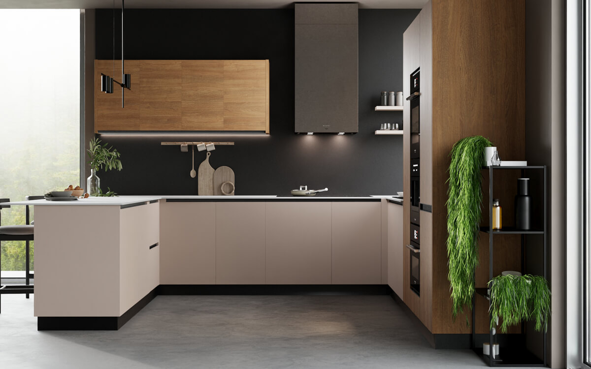 Natural Brown Stylish Modular Kitchen Design | Kitchenspace